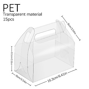Oomcu 15 Pack Clear Gable Bakery Gift Boxes with Cardboard,Candy Treat Gift Box for Party Pastry Treat Dessert Cookies Birthday Holiday Christmas Valentine Birthday Baby Shower(6.3" x 3.5" x 3.2")