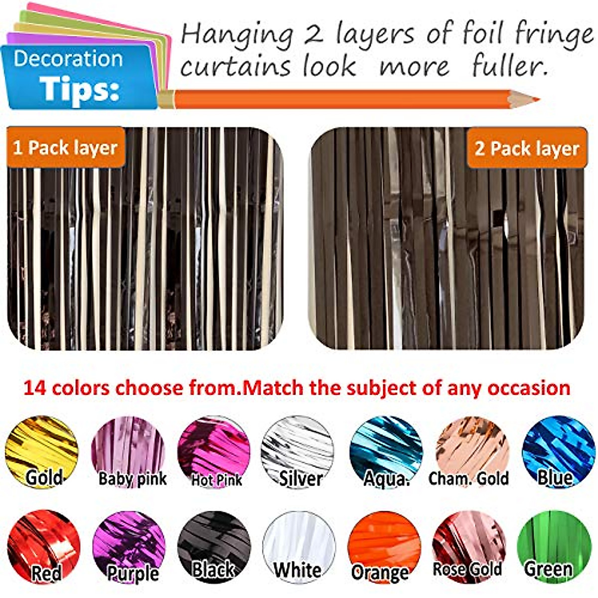 Moohome 4 Pack 3ft x 8ft Black Foil Fringe Curtain, Tinsel Door Fringe Backdrop Curtain for Birthday Wedding Engagement Graduation Celebration Bachelorette Party Decorations