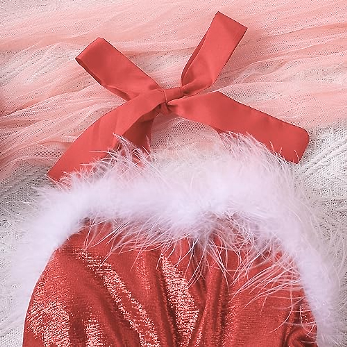 Baby Girl Christmas Dress Sleeveless Mesh Tulle Ruched Fluff Trim Bowknot Sweet with Santa Hat Princess Fall Winter (Red, 2-3 Years)