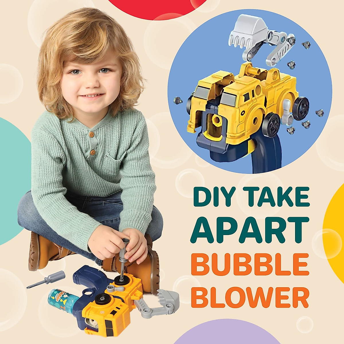2 Bubble Gun incl 4 Bubble Solutions for Toddlers 3-5 Yrs | STEM Take Apart Bubble Toy | Summer Outdoor Toys for Kids Ages 3-5 | Bubble Blower / Blaster | Bubble Machine