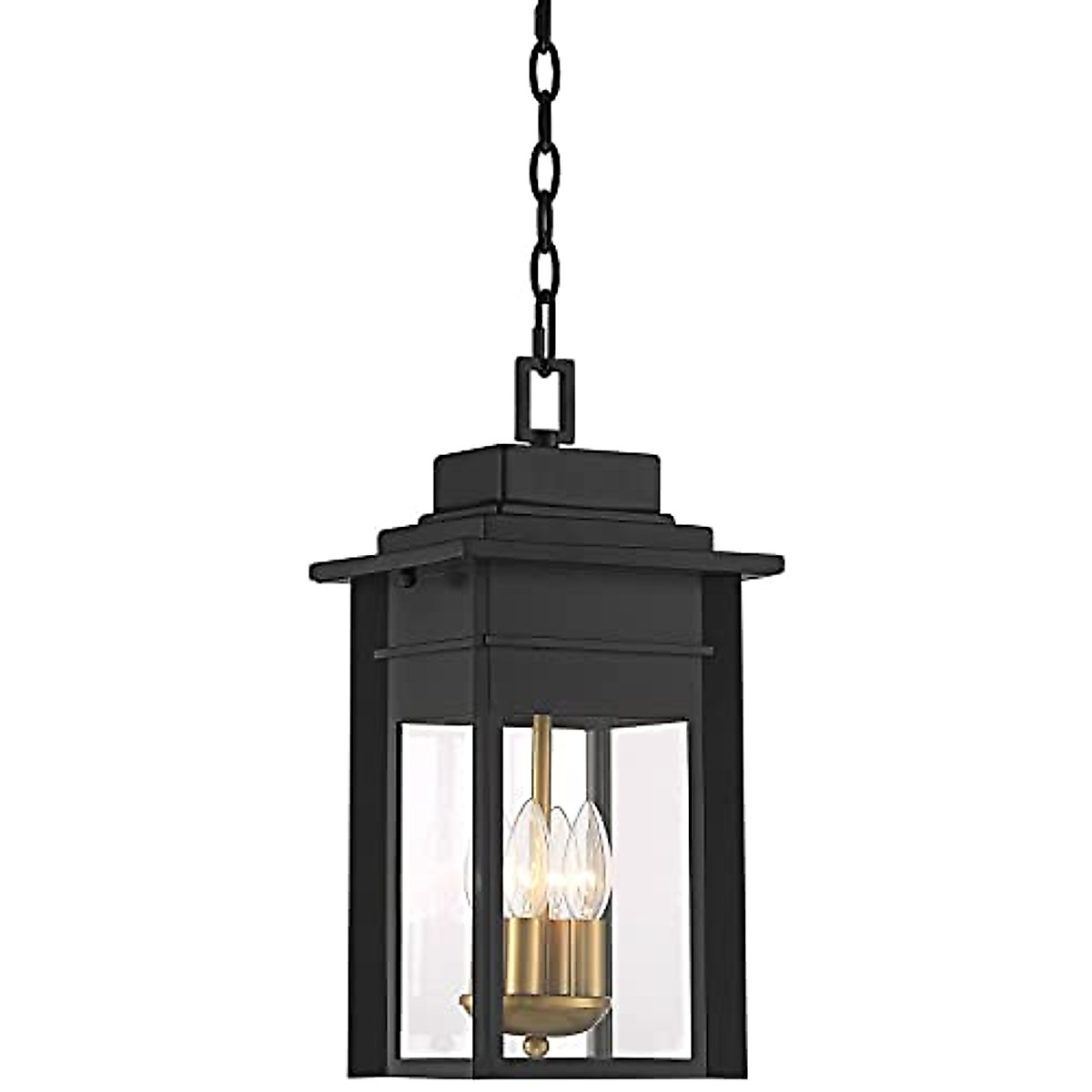 Bransford Farmhouse Industrial Outdoor Hanging Light Fixture Warm Brass Black 17 1/2" Clear Glass for Exterior House Porch Patio Outside Deck Garage Yard Garden Driveway Home - Franklin Iron Works