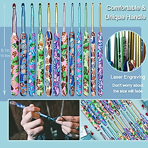 Coopay Warm Crochet Hooks Crocheting, Extra Long Crochet Hook Set for Arthritic Hands, 2.25mm to 8.0mm, 12 pcs Crochet Kit Ergonomic Grips for DIY Craft Yarn, Animal Pattern