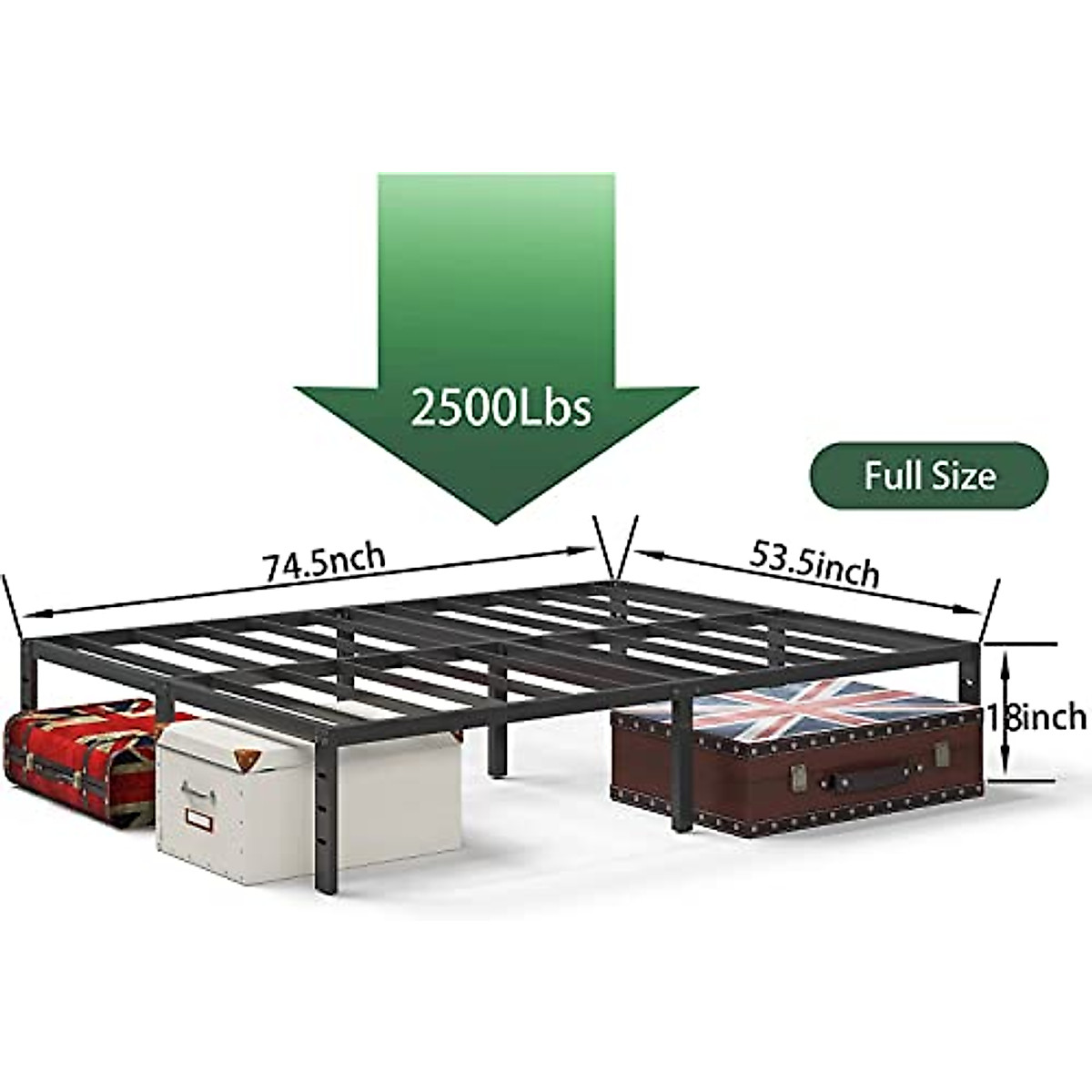 Tooyyer Full Bed Frame 18inch High 3000 lbs Heavy Duty Steel Slat Support No Box Spring Needed Easy to Assembly Non-Slip and Noise Free-Black Full Size Bed