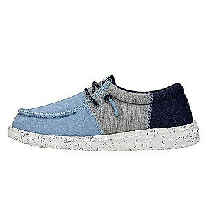 Hey Dude Wally Youth Tri Varsity Light Blue Size J6 | Boy's Shoes | Boy's Slip On Loafers | Comfortable & Light-Weight