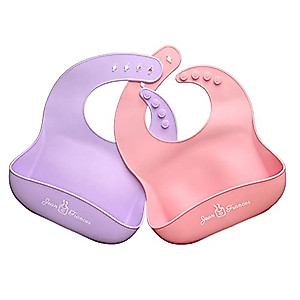 Jean Frances | Silicone Baby Bibs Set Of 2, BPA Free Waterproof Soft Durable Adjustable Silicone Bibs for Infants & Toddlers (Pink/Purple)