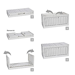 livinbox 45L collapsible storage bins with lids, dust-proof comic books container stackable folding box for Home Office Bedroom Living Room, White, FB-6432S-WT