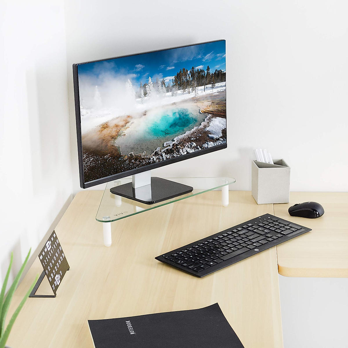 VIVO Glass Ergonomic Tabletop Riser, Triangle Desktop Universal Corner Stand for Computer Monitor LCD LED TV, Monitor, Laptop, Notebook, and More, STAND-V000Q