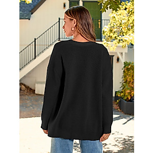 LILLUSORY Women Oversized Cardigan Sweater Fall Outfits Cloth Fashion V Neck Knit Button Front Casual Trendy Tops Black X-Small
