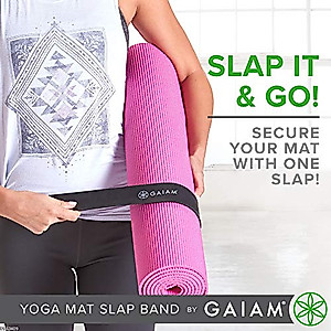 Gaiam Yoga Mat Strap Slap Band - Keeps Your Mat Tightly Rolled and Secure, Fits Most Size Mats (20"L x 1.5"W), Black