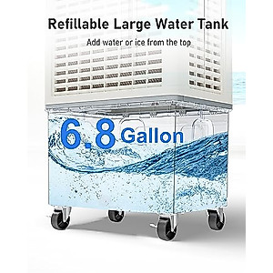 35’’ Portable Air Conditioner 3-IN-1 Evaporative Cooler, 30Ft Remote, 3 Speeds, 2800 CFM, 100 Degree Swing, 1050 sq. ft. coverage, 24H Timer, 6.8 Gallon Tank, 4 Ice Packs for Garage Patio Outdoor
