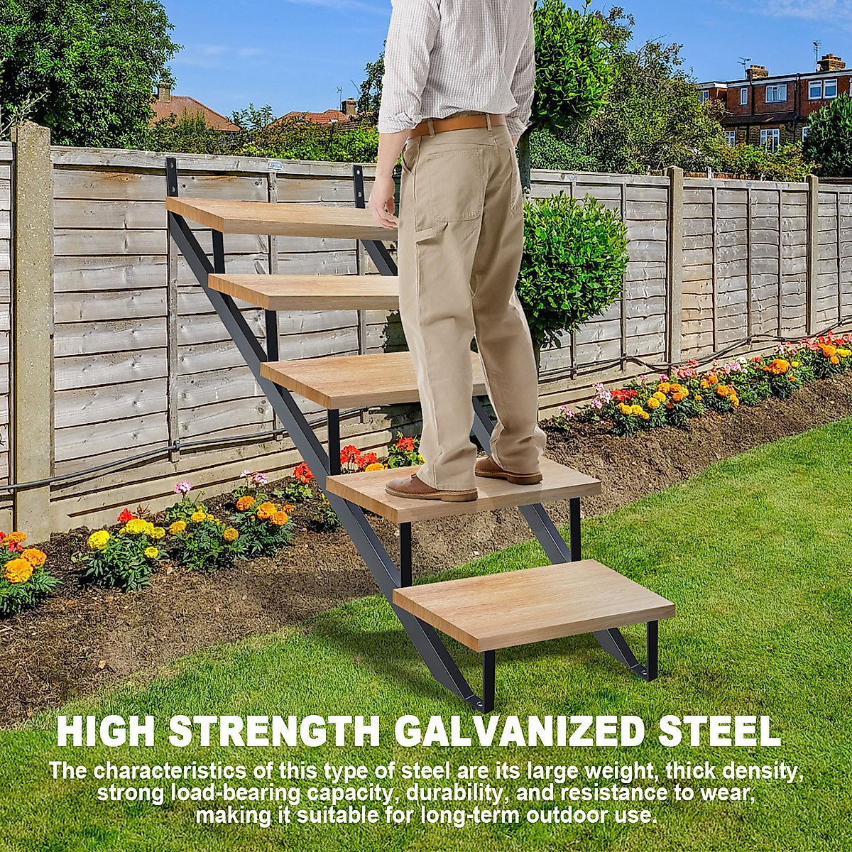 Zwinz Steel Stair Stringer 5 Step, Metal Stair Stringers for Deck Height 42 inches, Steel Stair Step Riser for Outside Stairs (2Pack)