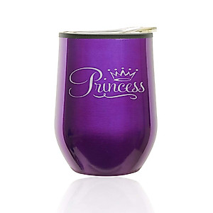 Stemless Wine Tumbler Coffee Travel Mug Glass with Lid Princess Fancy (Royal Purple)