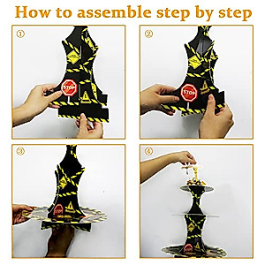 Construction Birthday Cupcake Stand with 24pcs Cupcake Toppers for Construction Themed Zone Party Decorations 3 Tire Dump Truck Car Cupcake Dessert Holder for Construction Baby Shower Party Supplies