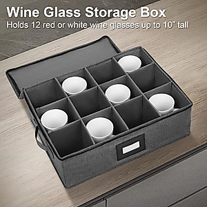 Cup and Mug Storage Box 2Pack, 12 Cells China Storage Containers for Tea Cups and Coffee Mugs with Zipper Lid and Rivet Reinforced Handles, Hard Shell and Stackable (Black)