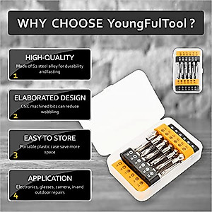 YF YoungFulTool 24Pcs Security Torx Bits with Head from T5 to T40 1'' 2.3''Long Shank 1/4 Hex Tail S2 Steel Drill Bits Tamper Resistant Bits Suitable for Drills,Hand,Power or Air Tools