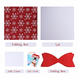 LaRibbons Large Christmas Gift Boxes with Lids,10x10x10 Inches Snowflake Design Folding Square Gift Boxes for Christmas Decorative,Xmas,Present,Storage,Red