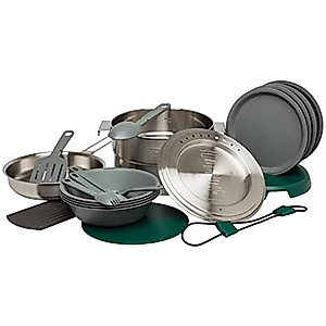 Stanley Base Camp Cook Set for 4 | 21 Pcs Nesting Cookware Made from Stainless Steel & BPA Free Material | Incl Pot, lid, Cutting Board, Spatula, Plates, Spoons, Forks, Bowls, Dish Rack, Trivet