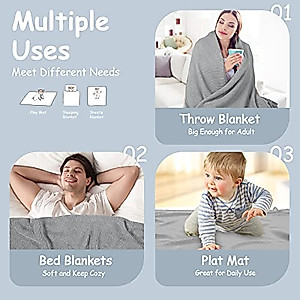 Yoofoss 100% Cotton Knitted Throw Blanket 75" x 55", Breathable Cozy Neutral Thermal Bed Blanket, All Season Decorative Throw Blanket for Couch, Bed, Home Decor, Grey