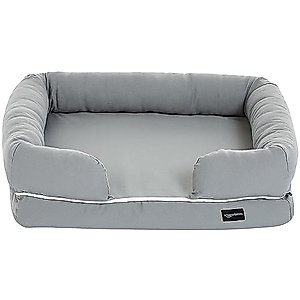 Amazon Basics Lounger Sofa Couch Style Pet Bed with Memory Foam, Bolsters, and Removable Cover for Dog or Cat, Small, Grey, 25 in x 20 in x 6.5 in