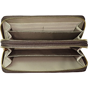 B BRENTANO Vegan Double-Zipper Wallet Clutch with Removable Wrist Strap (MB - Brown)