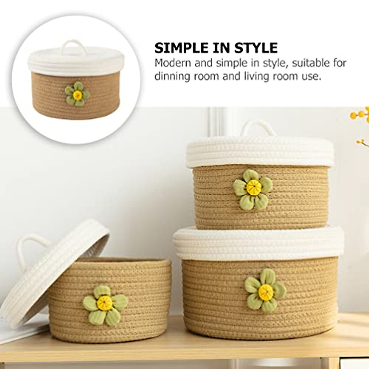 Zerodeko Cotton Rope Basket with Lid Small Woven Storage Baskets Decorative Hamper Nursery Covered Storage Bin Desktop Organizer Small Woven Basket