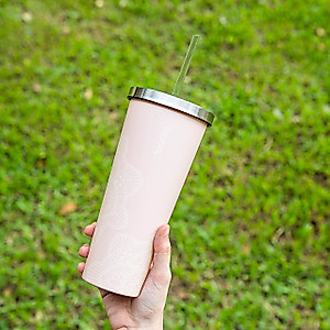 bzyoo SUP Double Wall Vacuum Insulated Tumbler with Straw and Lid Stainless Steel Water Bottle Cold Drink Travel Mug Cup, Valentines Gifts For Him & Her (710ml) Color: Mandala Pink