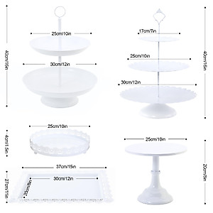 LIFESTIVAL 5 Pack Cake Stands Set White Metal Cupcake Holder Dessert Display Plate Decor Serving Platter for Party Wedding Birthday Baby Shower Celebration Home Decoration