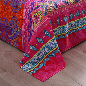 Pangzi Bohemian Retro Bedding Sheet Set,1 Fitted Sheet, 1 Flat, 2 Pillow Cases - 4 Piece (Full, Red)