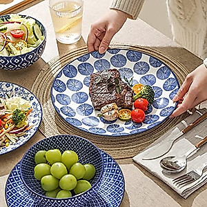 Selamica Ceramic 12-Pieces Dinnerware Sets, Ceramic Dish Plates and Bowls Sets, Service for 4, Dinner Salad Dessert Plates, and Cereal Bowls Set, Gift,Vintage Blue