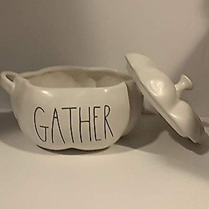 Rae Dunn GATHER Pumpkin Canister and Décor - 7 inch diemeter - 6 inch tall - Halloween Glazed Ceramic