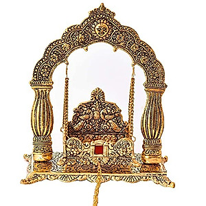 KANHA JI JHULA, for Home Swing Idol Decorative SHEESHAM Wood Premium Polished (Brown, 13.5"x12"x7.5"), Seat Size :- (8"x5.5")