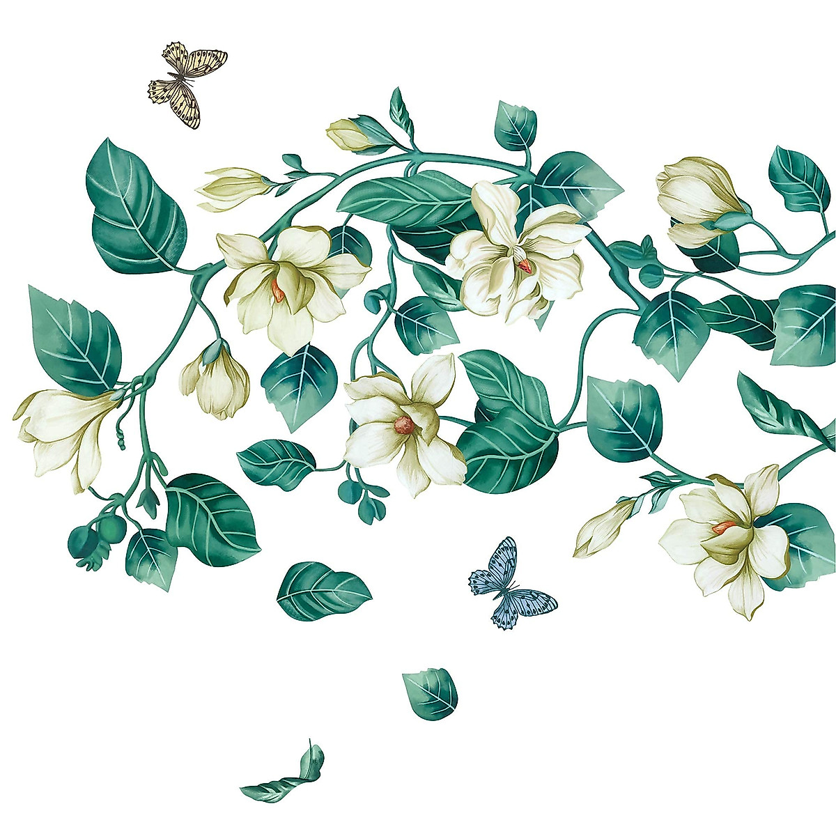 LiveGallery Removable Vinyl Fresh Green Leaf and White Flower Wall Sticker Murals Kids Girls Bedroom Nursery Rooms Wall Decals 3D Peel and Stick Decor for Home Living Room Offices Wall Corner