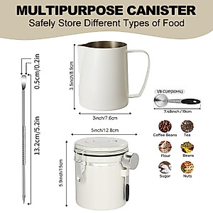 AIANDE 3 in 1 Coffee Canister,Milk frother pitcher 12oz, Stainless Steel Canisters With Airtight Lids Storage Coffee Tank With Scoop (1.5LWhite)
