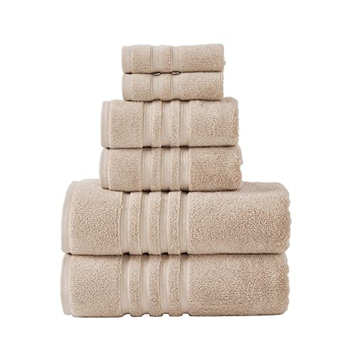 ESSELL Luxury 6-Piece Towel Set, 700 GSM 100% Cotton - 2 Bath Towels, 2 Hand Towels, 2 Wash Cloths, Zero Twists, Ultra Soft & Super Absorbent Meadow Towels for Spa, Hotels & Bathroom (Light Brown)