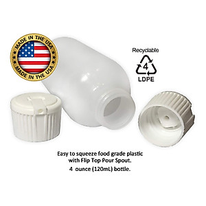 510 Central Boston Round Flip Top Pour Spout Cap 120mL (4oz, 2 Pack) LDPE Plastic Bottle Made In USA