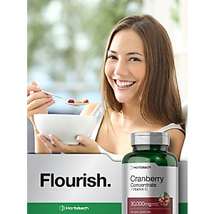 Horbäach Cranberry Concentrate Extract Pills + Vitamin C | 30,000mg | 120 Capsules | Triple Strength Ultimate Potency Formula | Non-GMO and Gluten Free Supplement