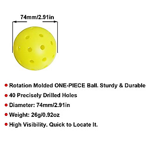 TIANYOU Outdoor Pickleball Rotation Molded ONE-Piece Pickle Ball 40 Holes Pickleball Balls 6 Pack