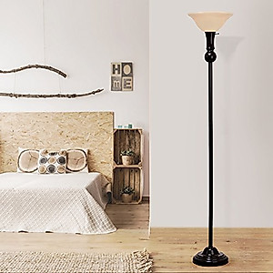 Catalina 18580-000 Transitional 3-Way Torchier Lamp with Frosted Amber Glass Shade, Bronze Classic