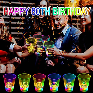 mishunyus 24 Pcs Glow 60th Birthday Cups for Men Women, 60th Birthday Ideas, 60th Party Centerpieces for Tables Decorations (16 OZ)