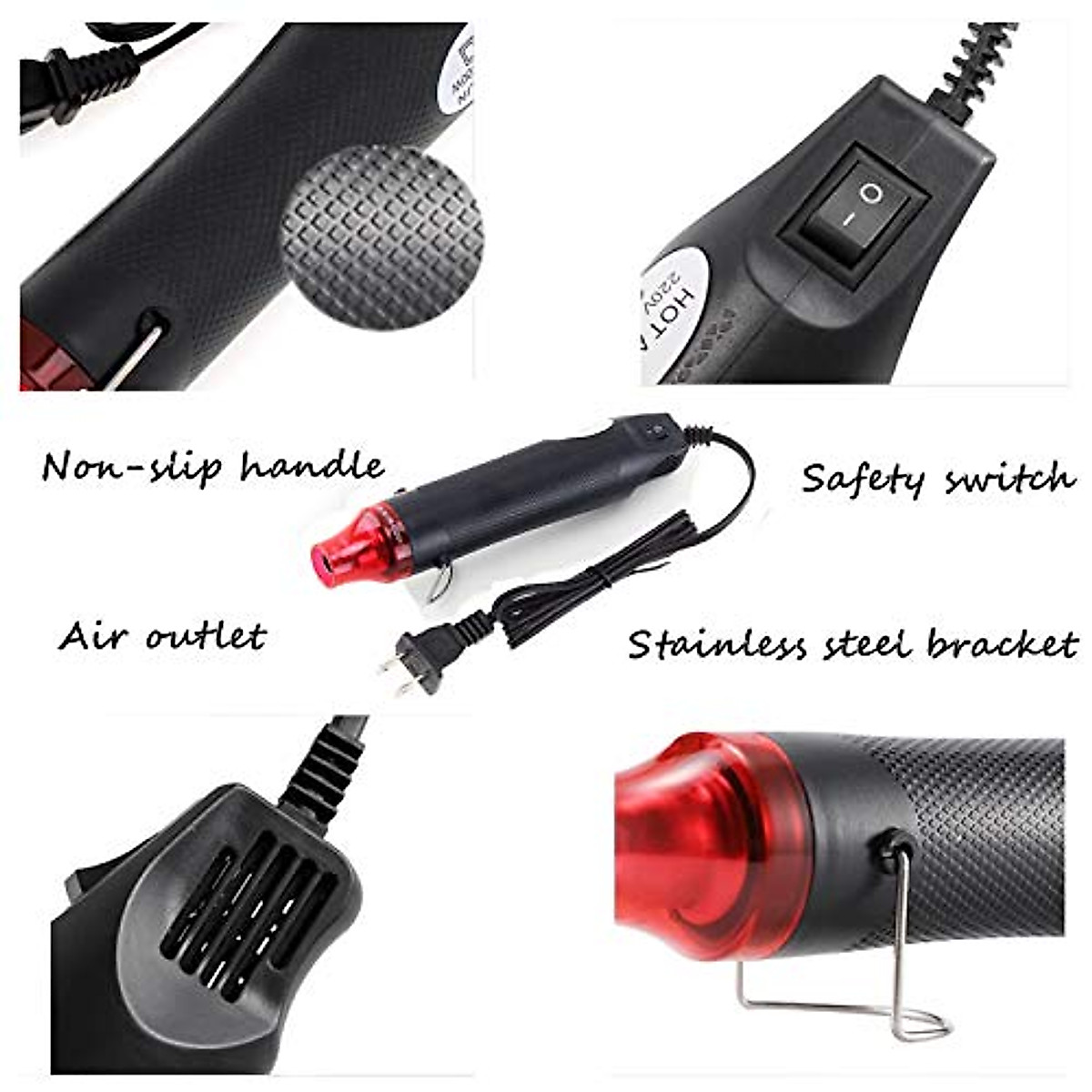 Mini Heat Gun for Epoxy Resin 300W Portable Handheld Black Heat Gun for Crafts Embossing, Shrink Wrapping, Drying Paint, Clay, Rubber Stamp Heat Tools, Dryer Craft Heat Tool for Cup Turner