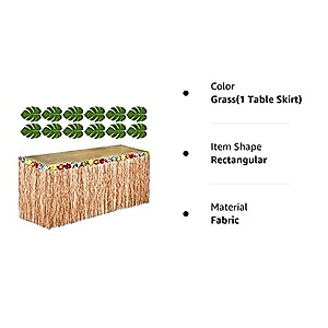 Adorox 12 pc Tropical Green Leaves Included 1 Hawaiian Luau Hibiscus Brown Table Skirt (9 ft)