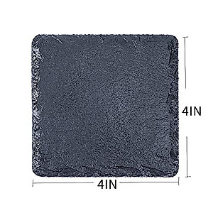 Set of 6 Coasters Slate Coasters with Hemp Rope Drink Coasters Black Stone