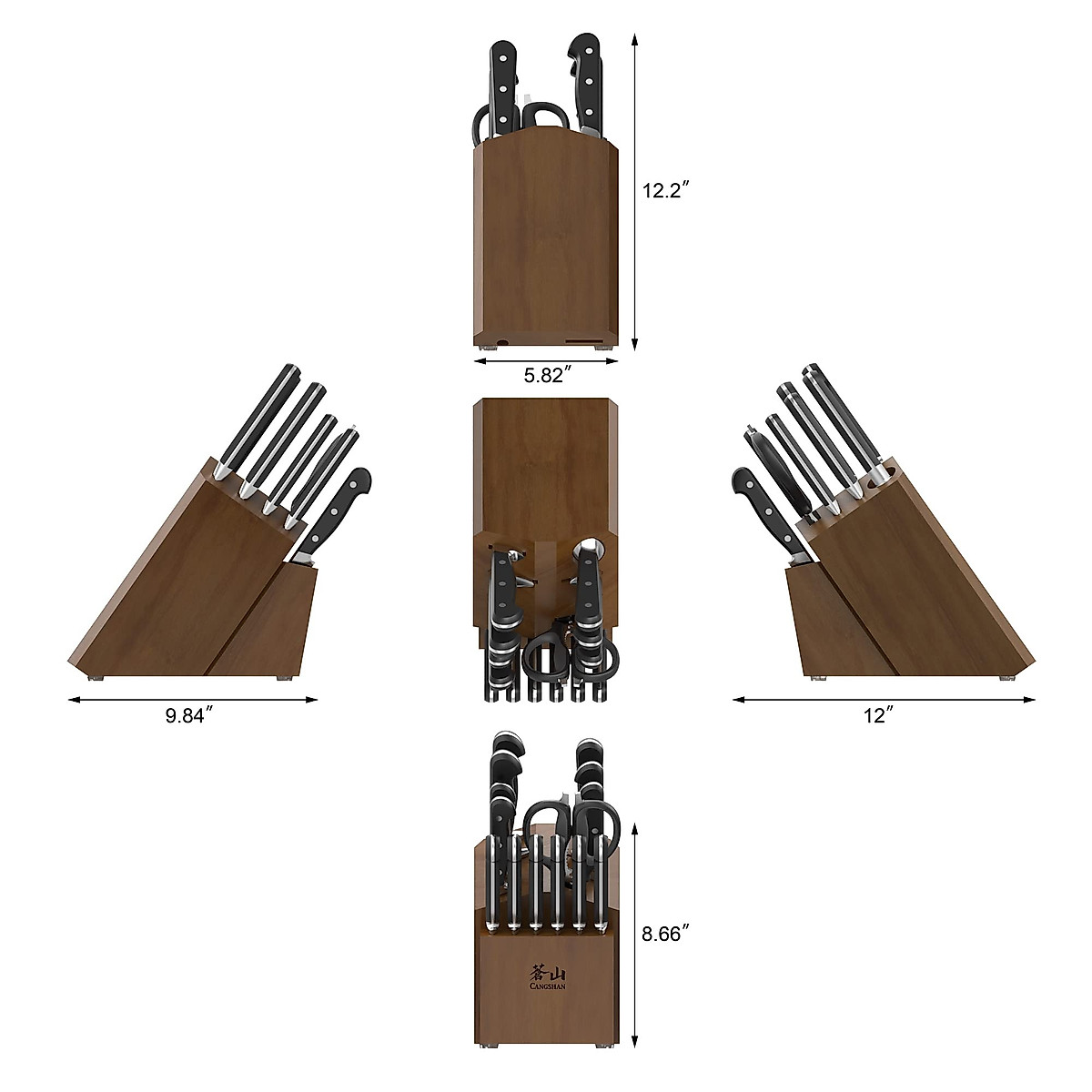Cangshan Adams Series 1027266 German Steel Forged 15-Piece Knife Block Set, Black