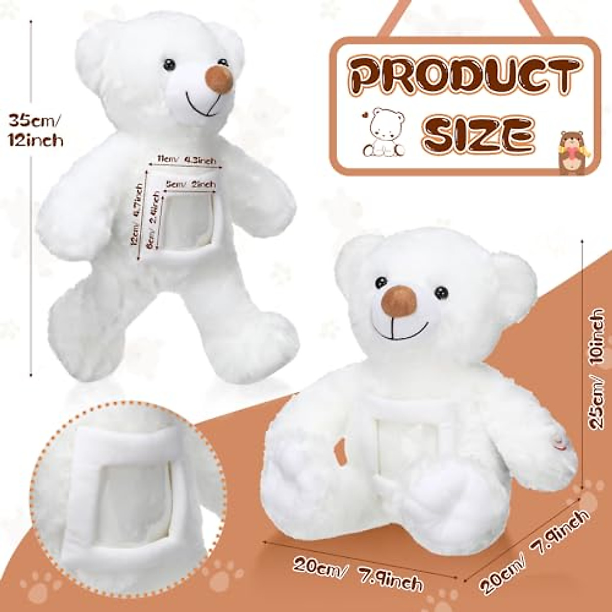 Leyndo Bear with Voice Recording Remembrance Stuffed Animal with Picture Recordable Messages Memorial Toy for Baby Shower Birthday Gift, Recording Gifts(White, 12 Inch)