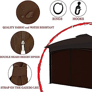COZYVIDA Gazebo Universal Replacement Privacy Curtains 4-Panels sidewall with Zipper (ONLY Curtain) (10' x 10', Coffee)