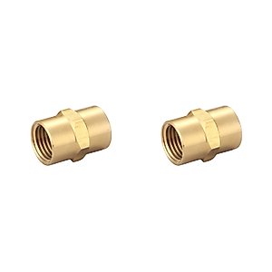 T TANYA HARDWARE Brass Coupling 1/4 Inch NPT Female x 1/4 Inch NPT Female Hex Head Pipe Fitting (Pack of 2), Compressor connector fnpt to fnpt, Air Hose Adapter Brass Fittings