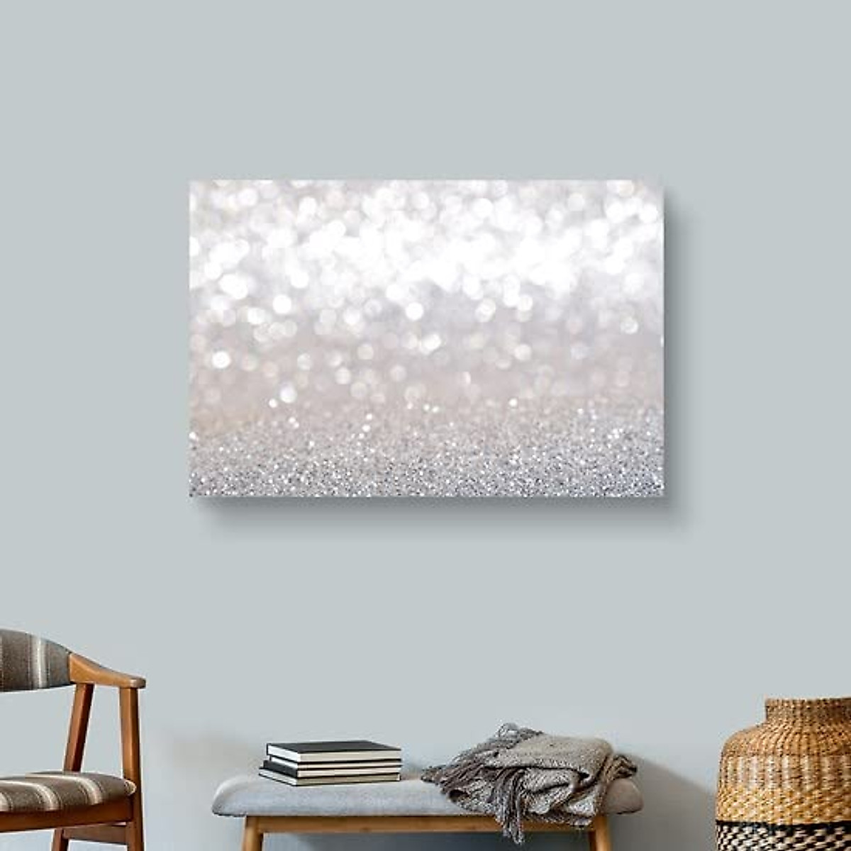 CafePress Canvas Wall Art Abstract Silver Glitter Ready to Hang for Living Room, Bedroom or Office