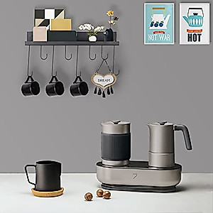 Kenbry Outlet Coffee Mug Holder, 8 Adjustable Hooks Cup Holder Wall-Mounted Cup Organizer, Mug Rack for Tea Cup & Coffee Bar, Black Metal Mug Hanger for Home Storage Kitchen Bathroom Cabinet