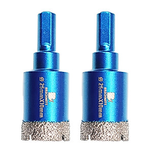 Dry Diamond Core Drill Bit - BRSCHNITT 2pcs/Pack 1 Inch (25mm) Diamond Hole Saw Core Drill Bit with Triangle Shank for Porcelain Tile Ceramic Stone Granite Marble