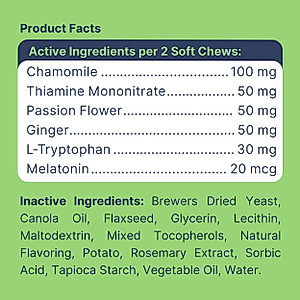 Calming Chews for Dogs with Melatonin - 60 Delicious Soft Treats for Dog Anxiety Relief for Large and Small Dogs - Includes Chamomile, Thiamine, L-Tryptophan - Promotes Rest and Relaxation